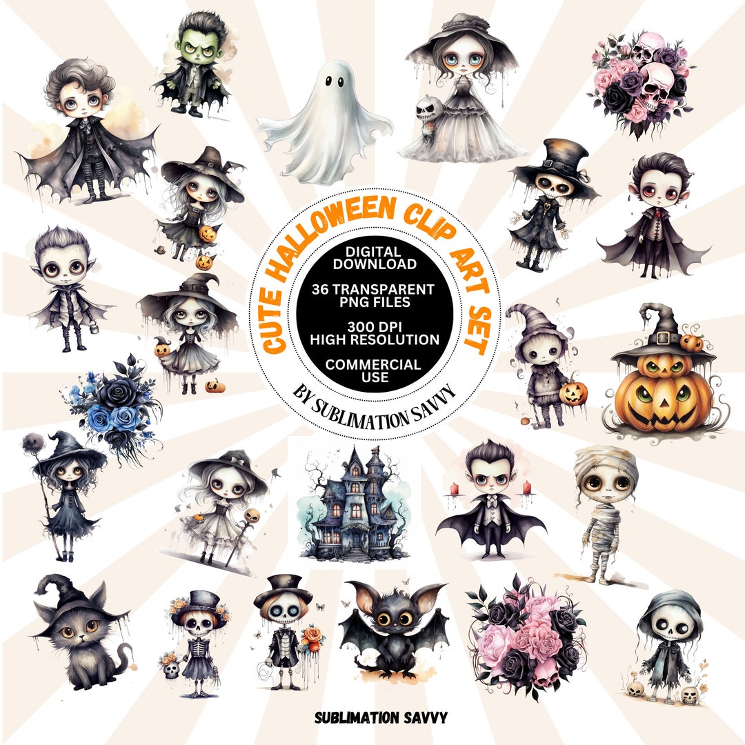 Whimsical Halloween Clipart, Spooky PNG Set, 36 Halloween Graphics ...