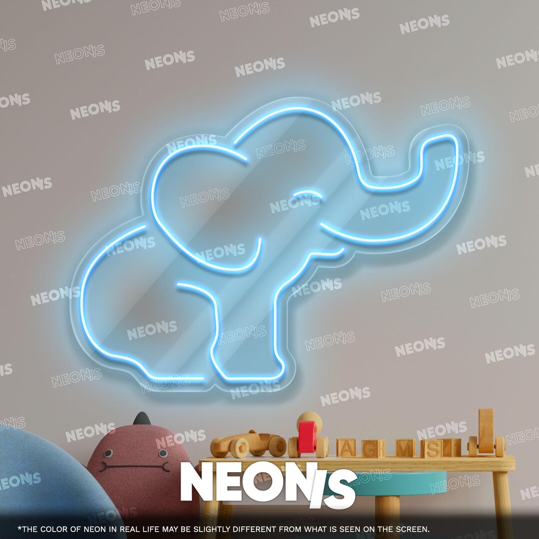 Cute Elephant Neon Sign – LED Baby Animal Wall Art, Adorable Jungle ...