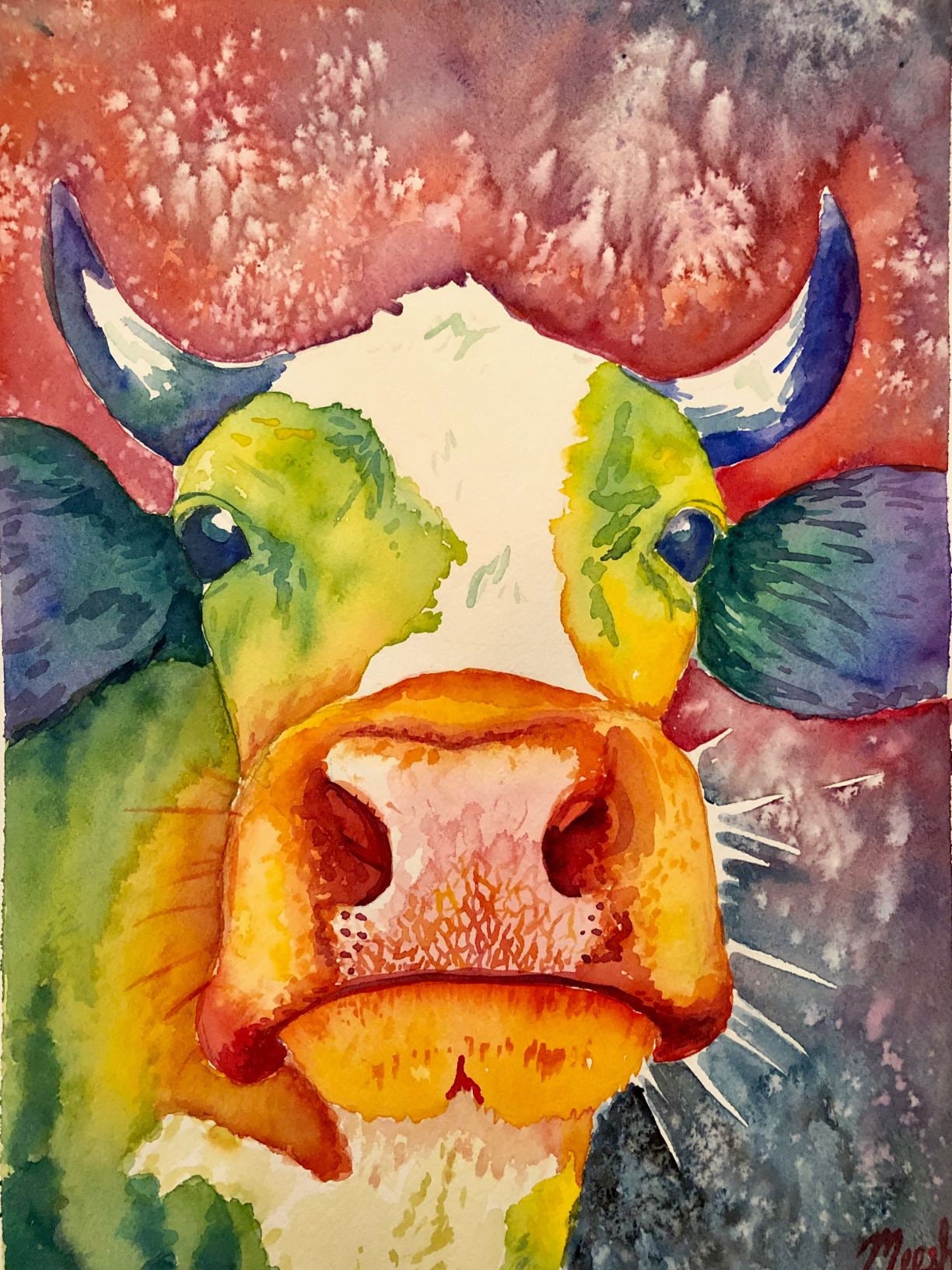 Rainbow Cow Watercolor Print - Etsy UK