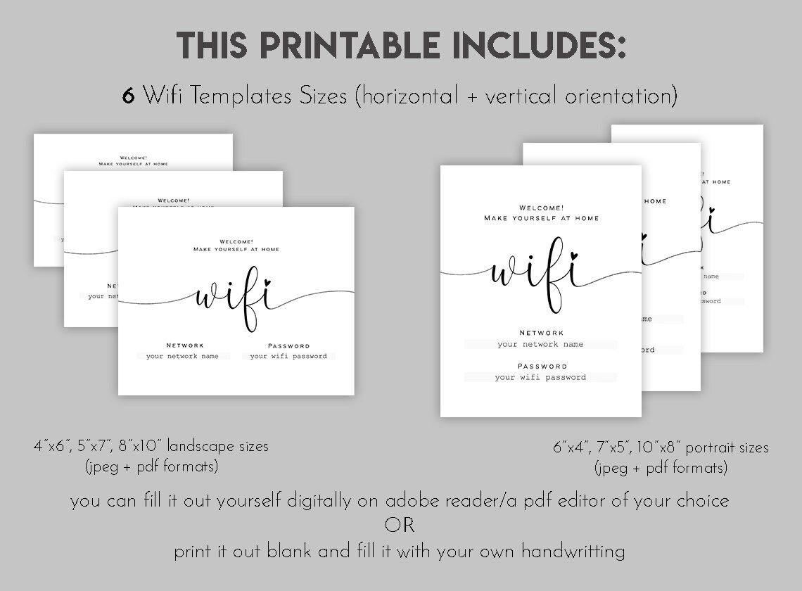 Wifi Password Sign Printable | Editable Template Digital Download Guest ...