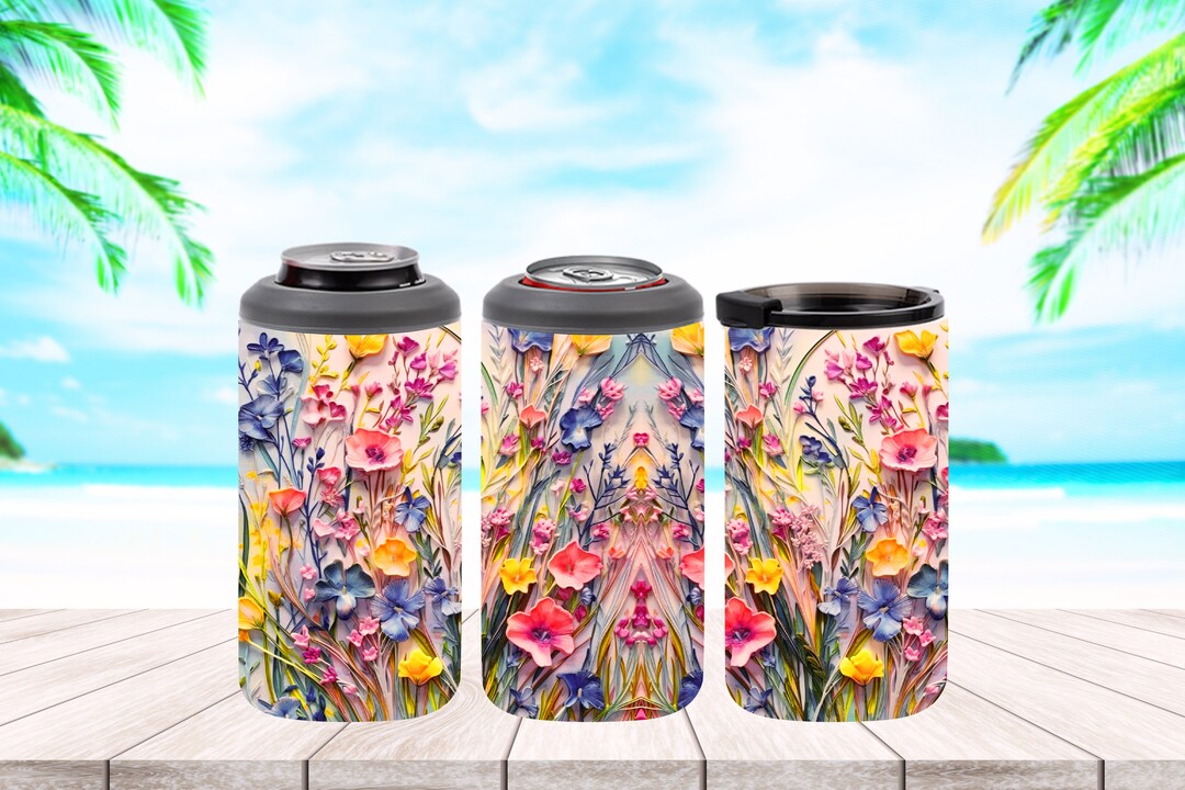 4 in 1 Can Cooler Sublimation Wrap, Pressed Flower Can Cooler Design ...