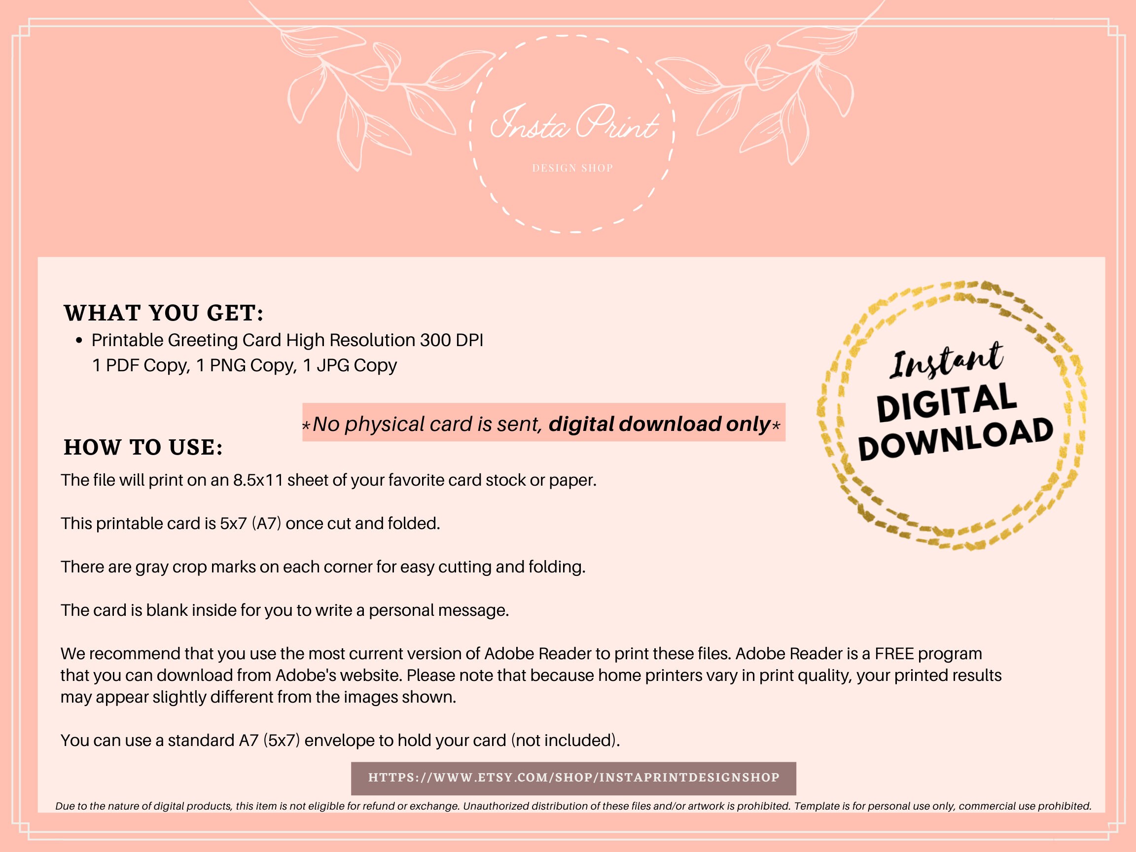 Happy Birthday Flamingo Printable Card, Blank 5x7 Digital Download ...