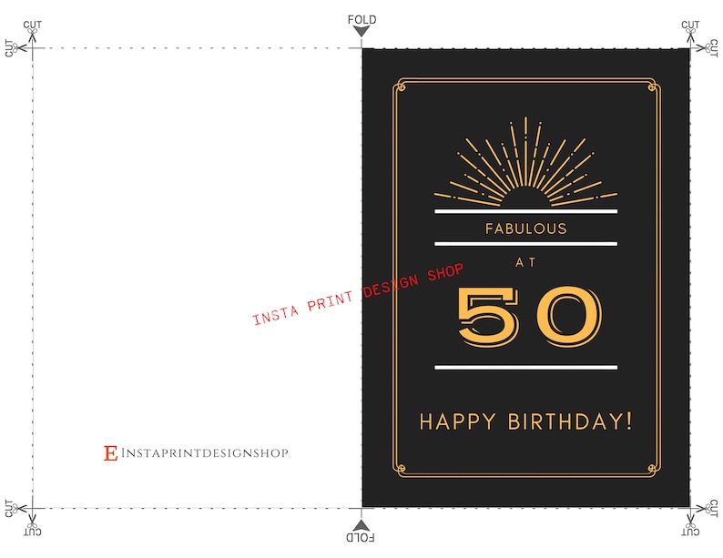 Happy 50th Birthday Printable Card Fabulous at 50 Birthday - Etsy