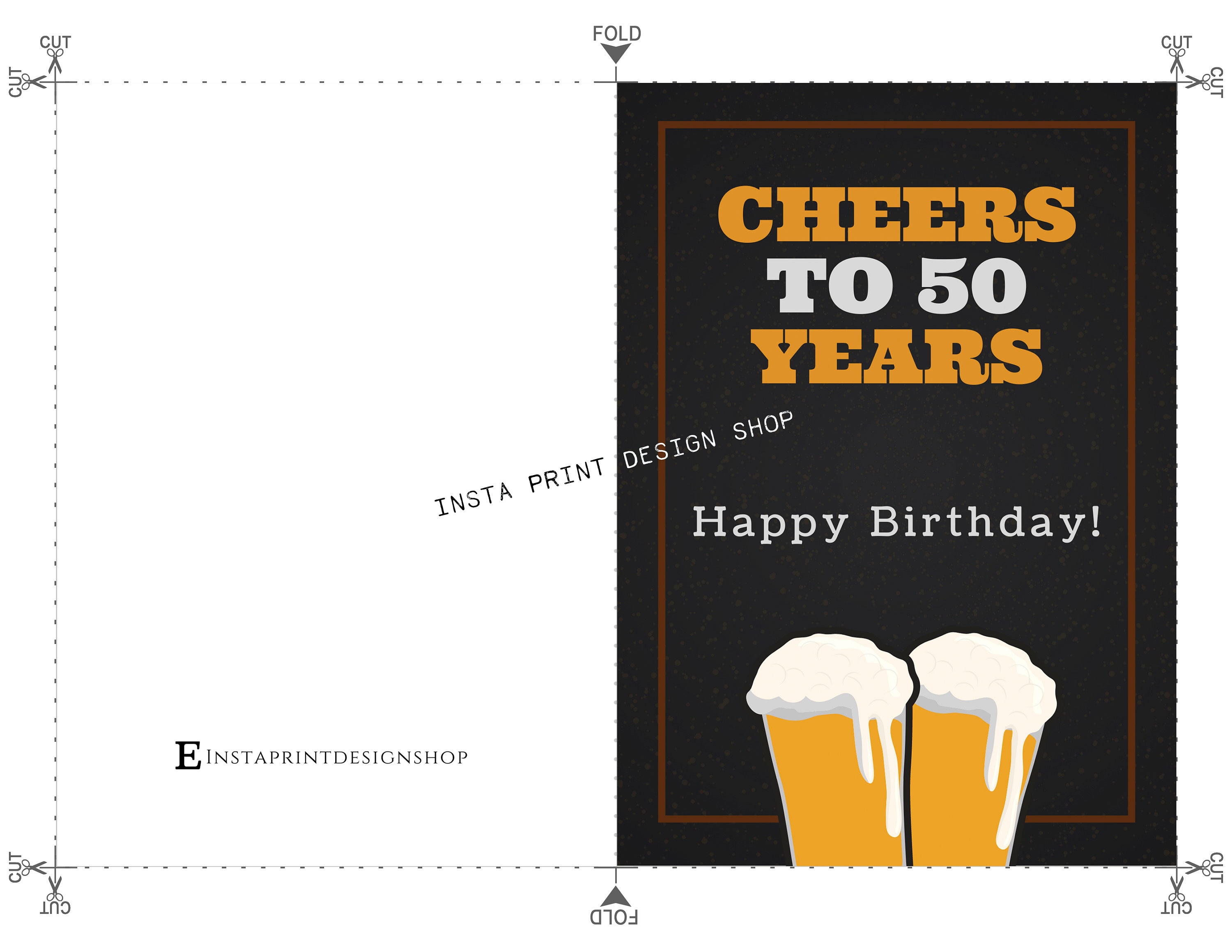 Printable Happy 50th Birthday Card, Cheers to 50 Years! Blank Birthday ...