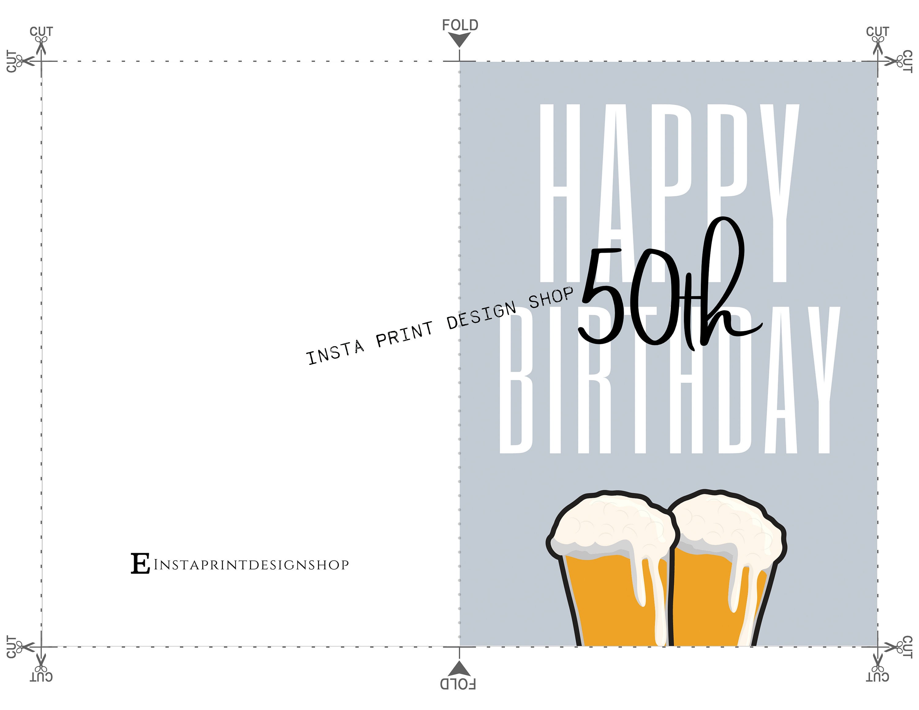 Printable Happy 50th Birthday Card, Minimal Birthday Card Blank 5x7 ...