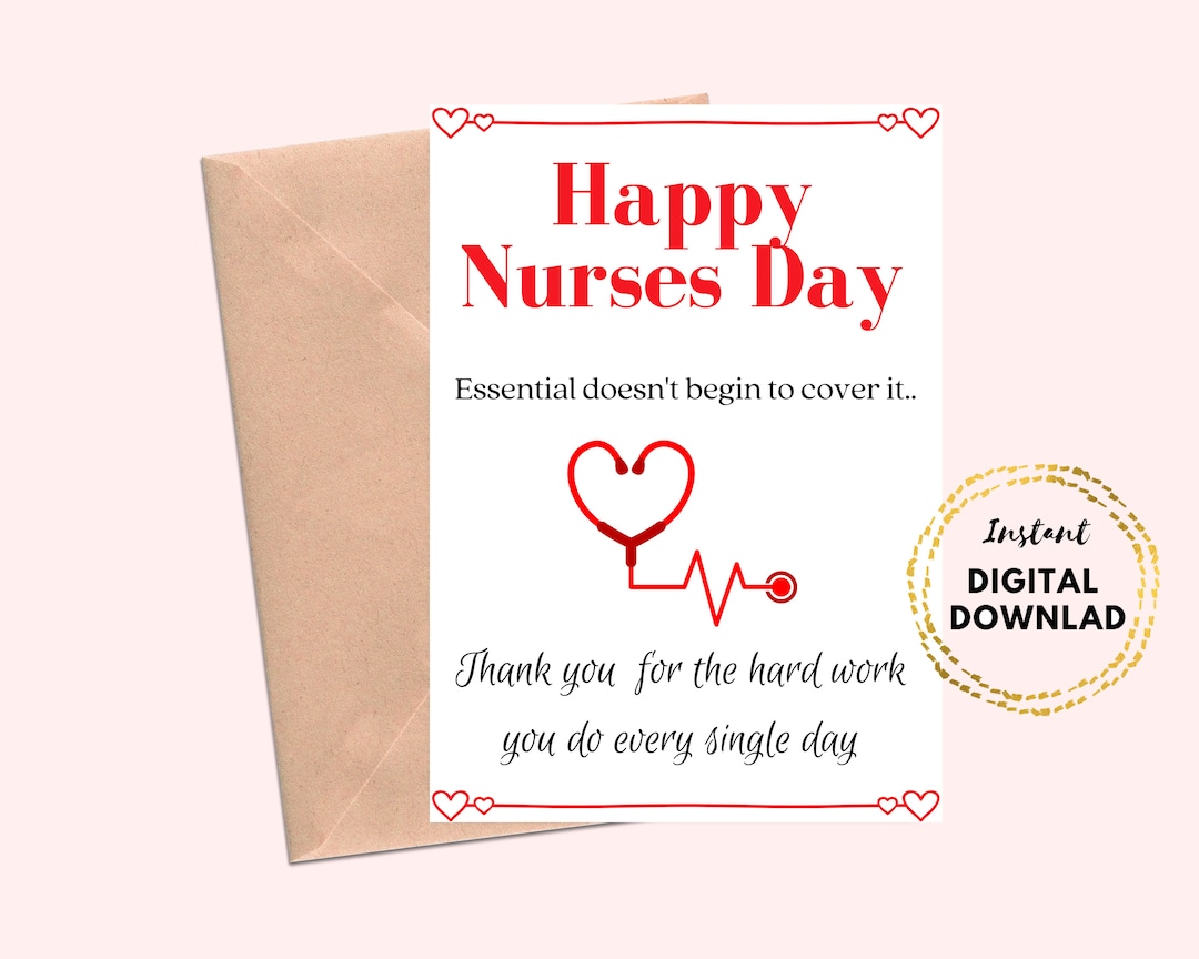 Printable Happy Nurses Day Greeting Card, National Nurses Week Blank 5x7 Thank You Card Digital ...