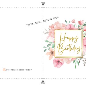 Happy Birthday Printable Floral Greeting Card Blank 5x7 Pink Birthday ...