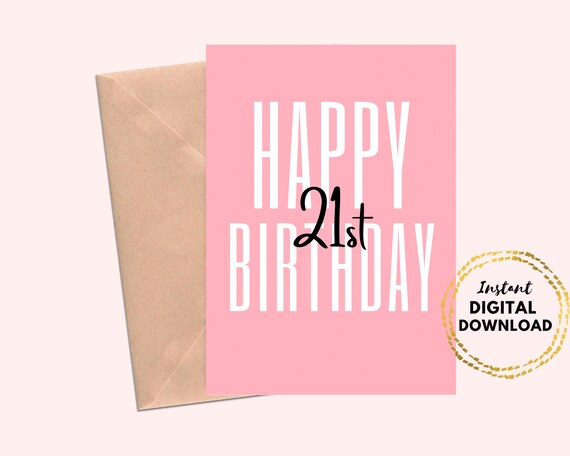 Printable Happy 21st Birthday Card DIY Blank 5x7 Birthday - Etsy
