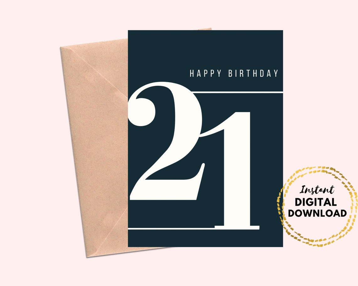 Printable Happy 21st Birthday Card, Minimal Birthday Card 21st Blank ...