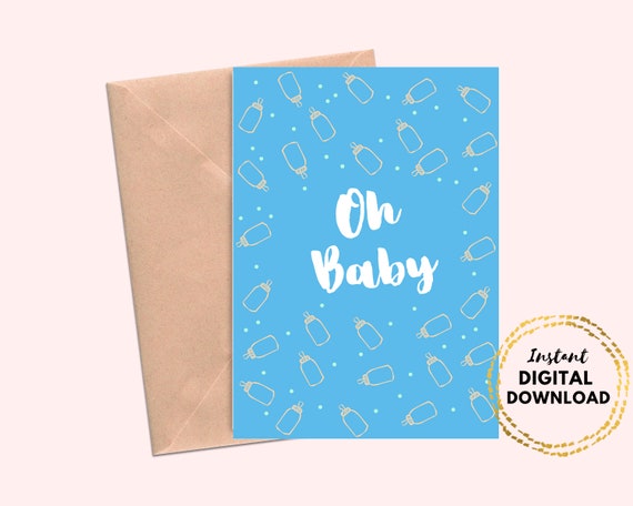 Oh Baby Blue Printable Card New Baby Motherhood New Mom | Etsy