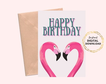 Printable Birthday Card Flamingo - Etsy