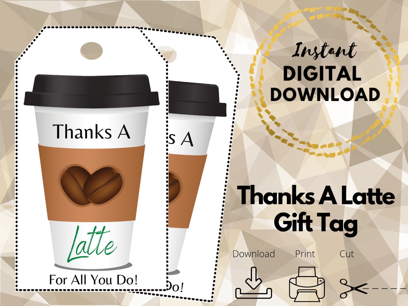 Printable Thanks A Latte for All You Do Gift Tag, Coffee Thank You Card ...