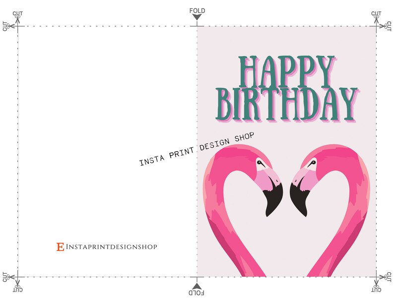 Happy Birthday Flamingo Printable Card, Blank 5x7 Digital Download ...
