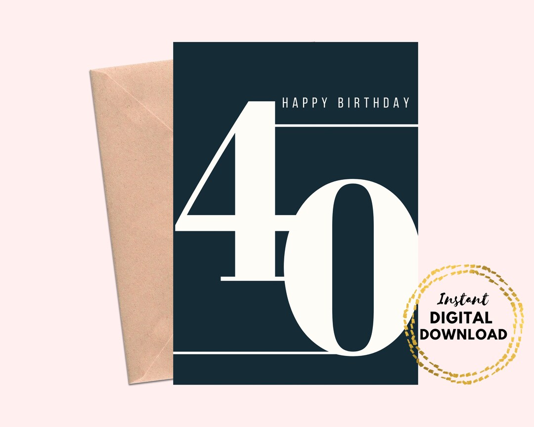 Printable Happy 40th Birthday Card, Minimal Birthday Card 40th Blank ...