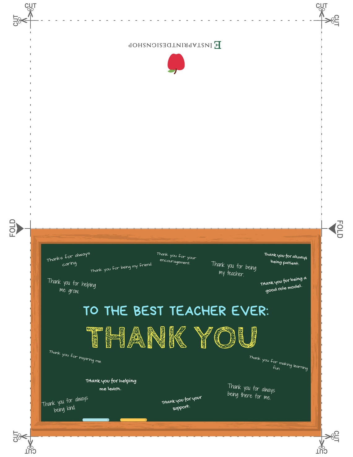 Printable Thank You to the Best Teacher Ever Greeting Card, Student to ...