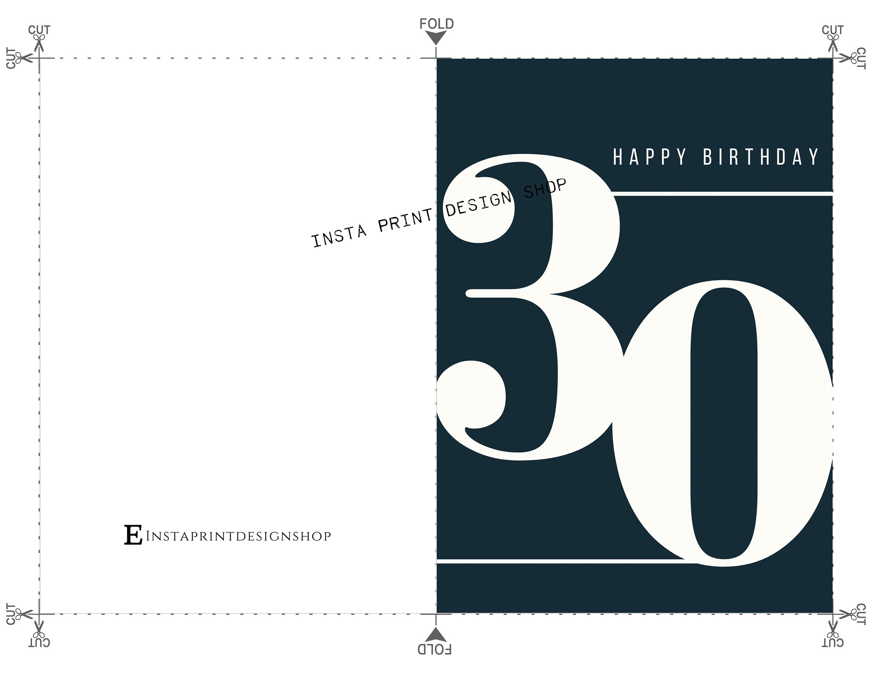 Printable Happy 30th Birthday Card, Minimal Birthday Card 30th Blank ...