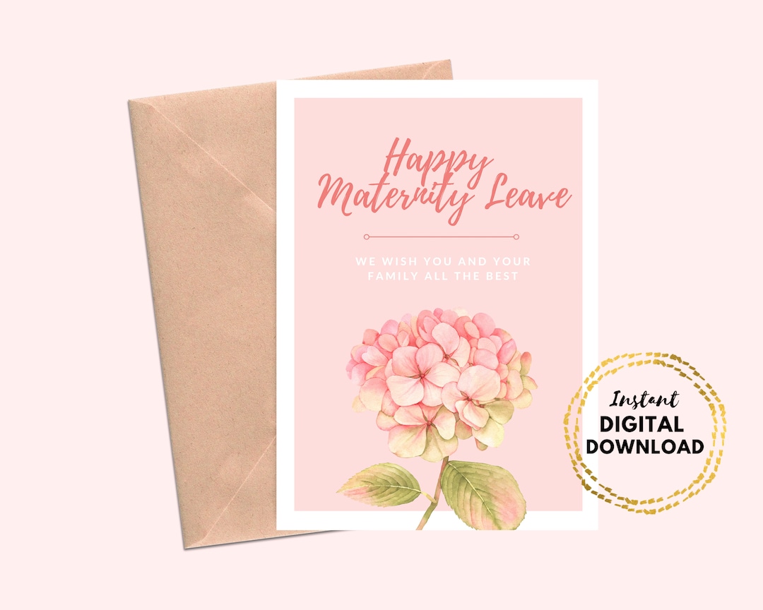 Happy Maternity Leave Printable Card Pink Flower | Digital Download ...