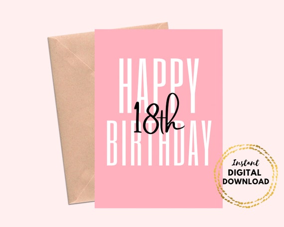 Printable Happy 18th Birthday Card Pink Minimalist DIY 18th | Etsy