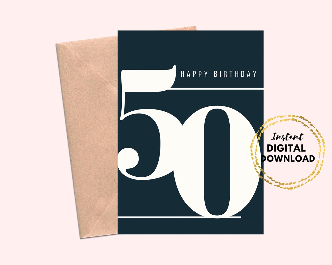 Printable Happy 50th Birthday Card, Minimal Birthday Card 50th Blank ...