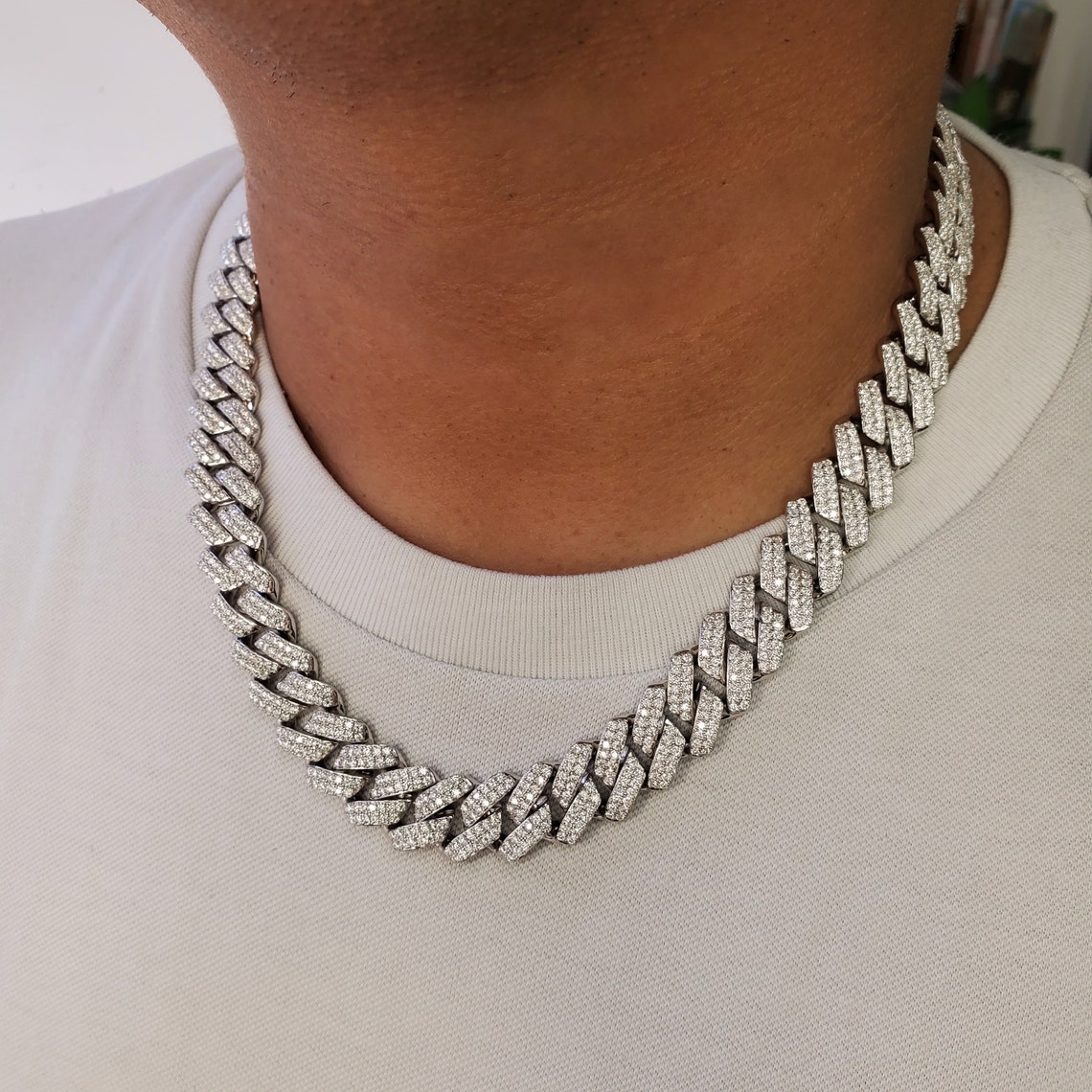 12mm Moissanite Monaco Cuban Link Chain Necklace in 925 - Etsy