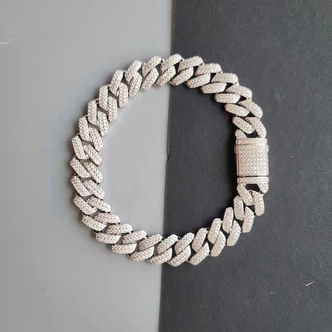 14mm 925 Sterling Silver Iced Out Moissanite Cuban Link Bracelet for ...