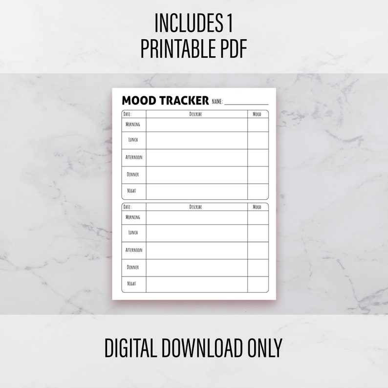 Mood Tracker Printable PDF Worksheet Mental Health Journal Sheet Self ...