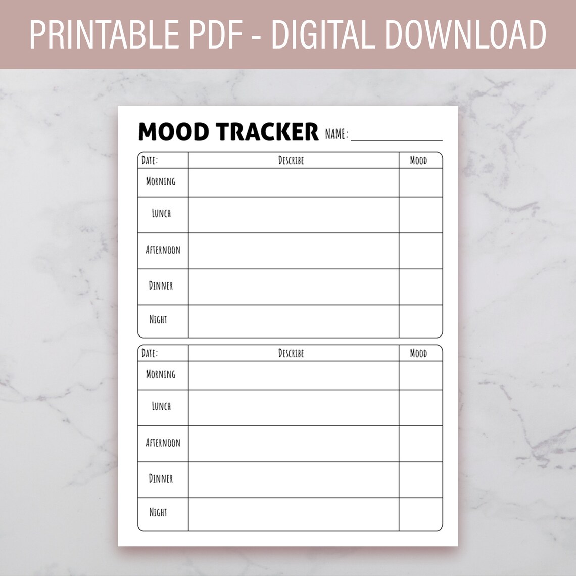 Mood Tracker Printable PDF Worksheet Mental Health Journal Sheet Self ...