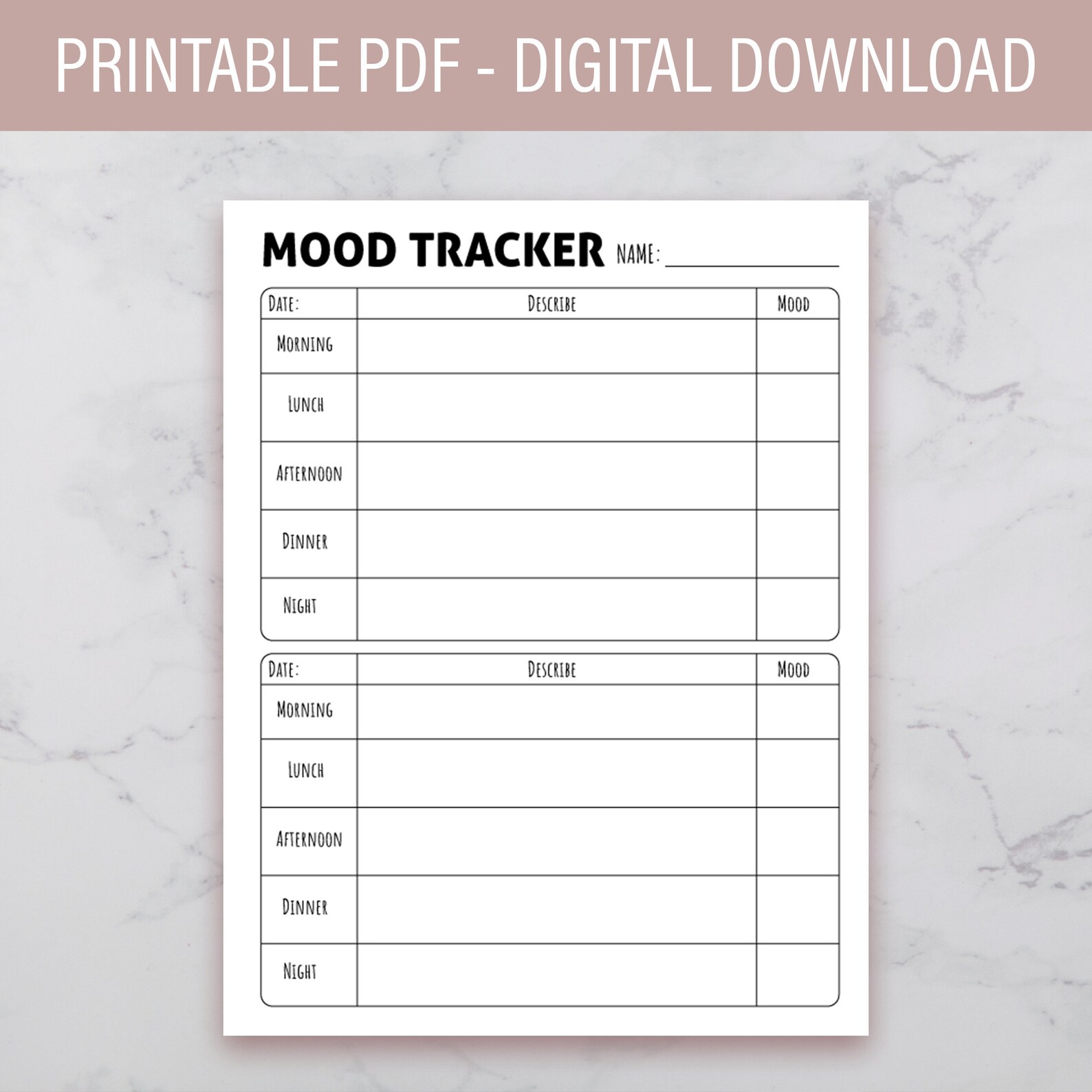 Mood Tracker Printable PDF Worksheet Mental Health Journal Sheet Self ...