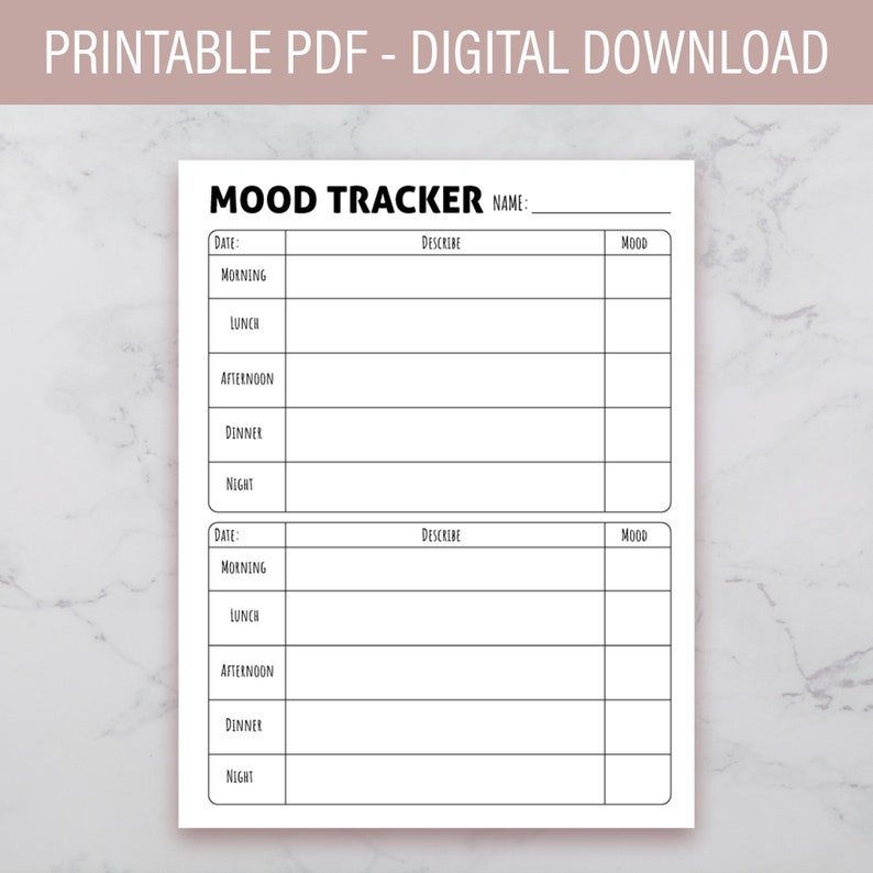 Mood Tracker Printable PDF Worksheet Mental Health Journal Sheet Self ...