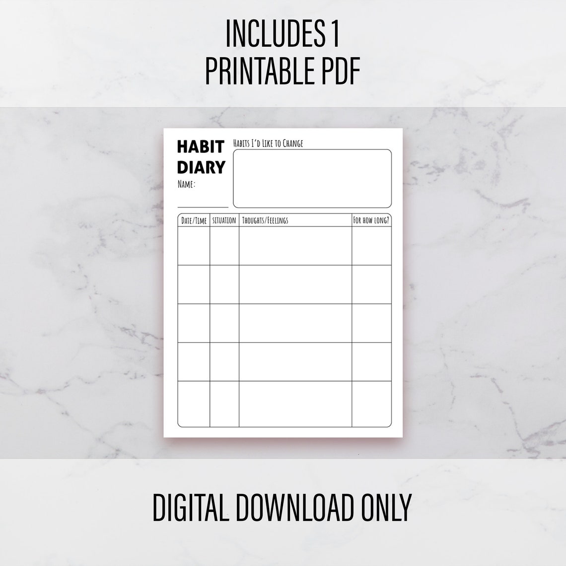 Habit Diary Printable PDF Worksheet Mental Health Journal - Etsy