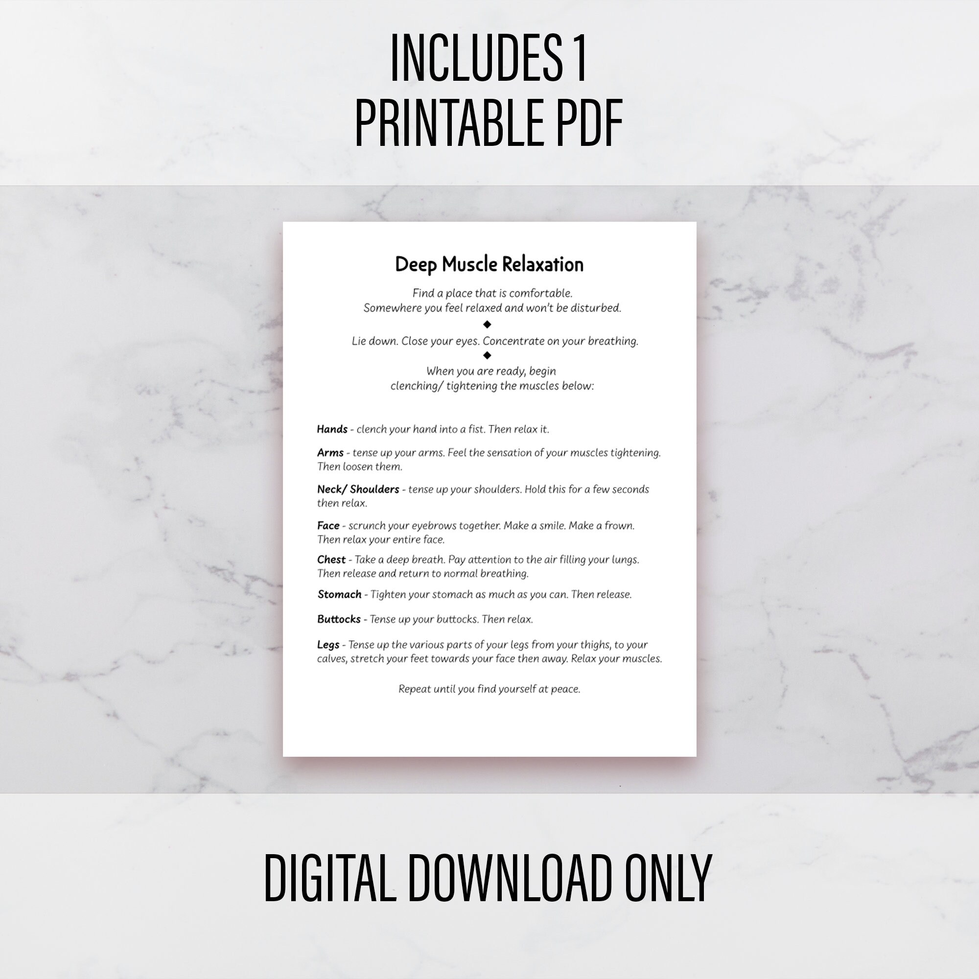 Deep Muscle Relaxation Printable PDF Worksheet Mental Health - Etsy