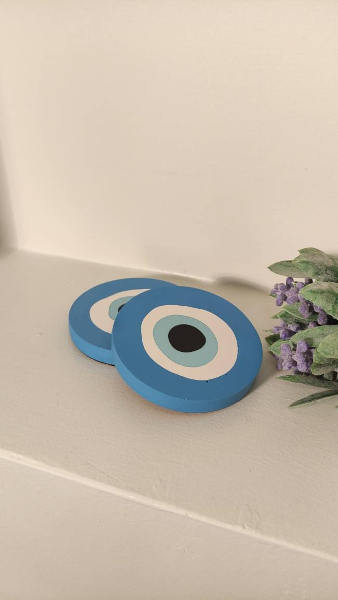 Handmade Evil Eye Coasters: Greek Resin Decor, Cork Base (set of 2) - Etsy