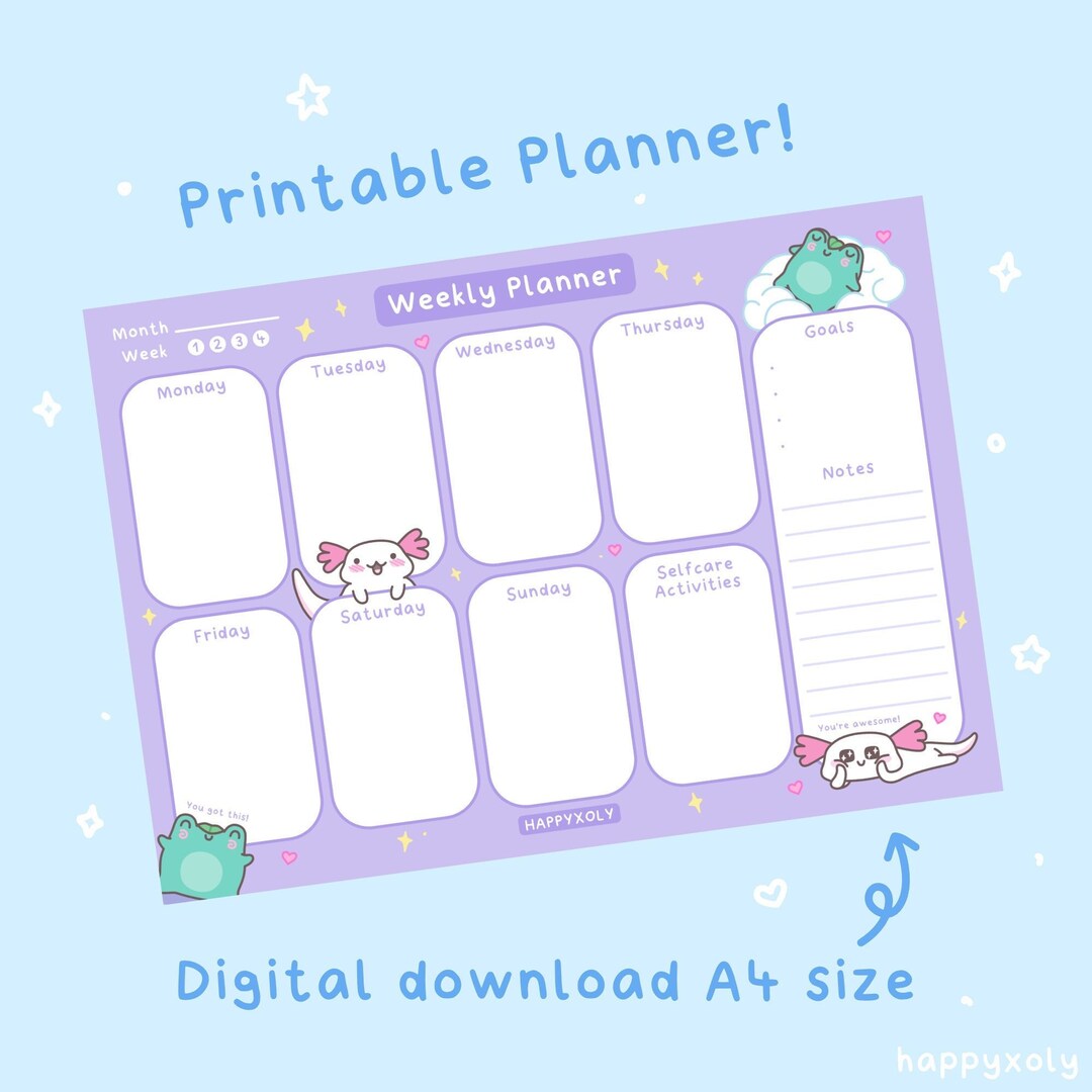 Digital Weekly Planner, Printable Planner, Instant Download, A4 Planner ...