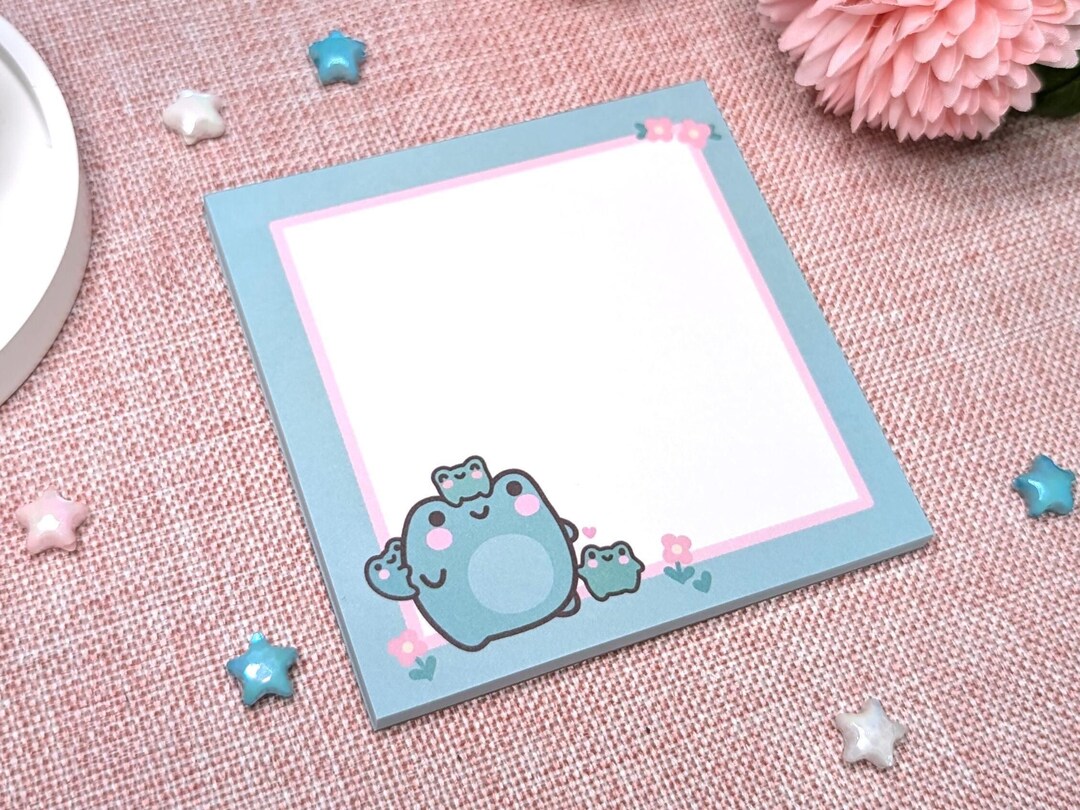 Kawaii Frog Notepad, Cute Writing Pad With Frogs and Flowers, Square ...