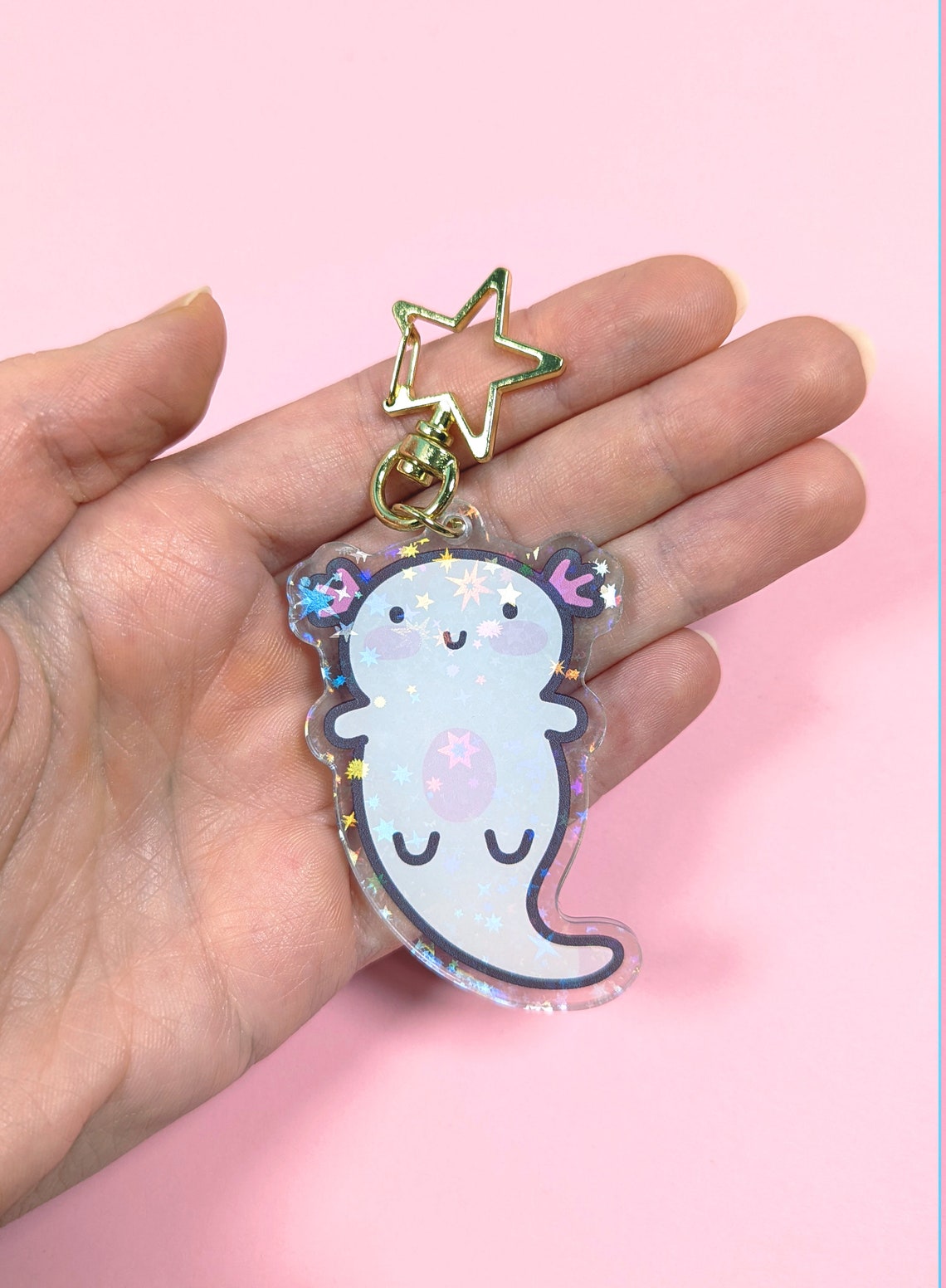 Axolotl Keychain Holographic Stars Cute Animal Keychain - Etsy