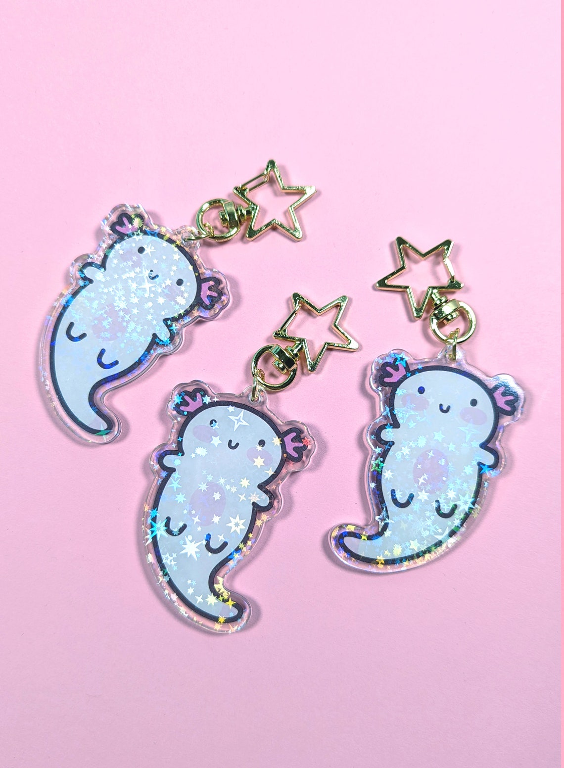 Axolotl Keychain Holographic Stars Cute Animal Keychain - Etsy
