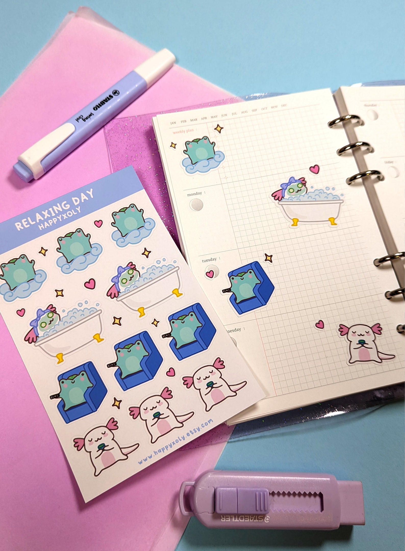 Axolotl Frog Sticker Sheet Kawaii Bullet Journal Sticker - Etsy