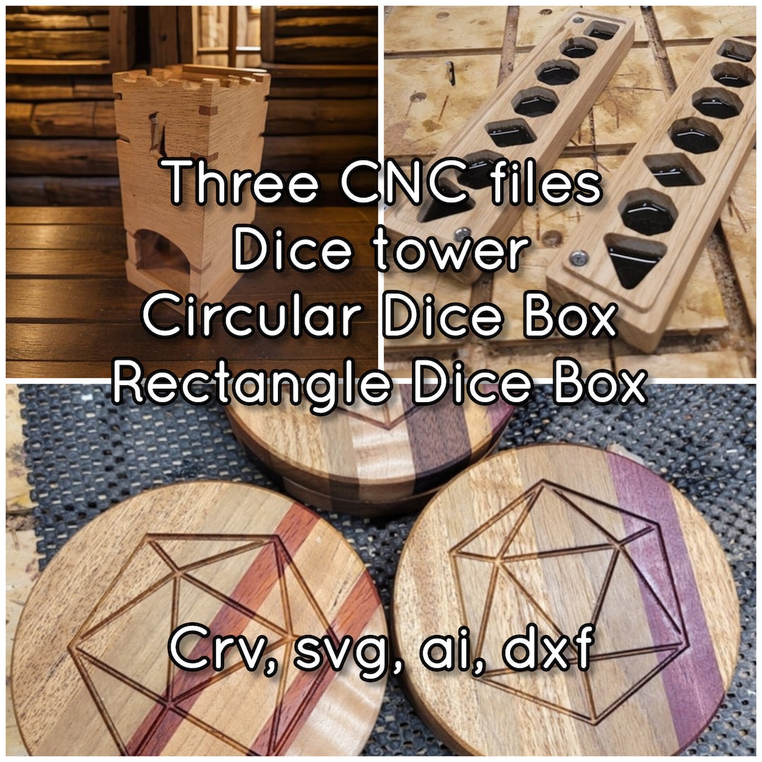 Three CNC File Pack-dnd Special-circular and Rectangular Dice Boxes and ...