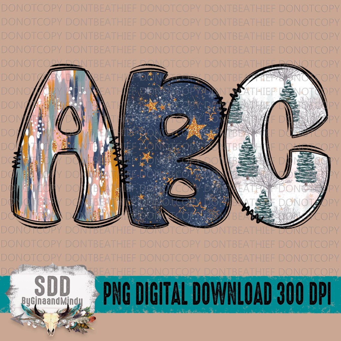 Winter Noel Doodle Alpha PNG Bundle Set | Doodle Letters, Winter, Trees ...
