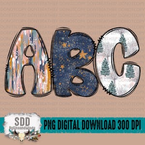 Winter Noel Doodle Alpha PNG Bundle Set | Doodle Letters, Winter, Trees ...