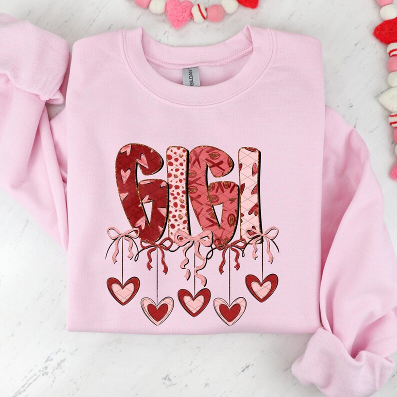 Gigi Valentine Hearts PNG • Hanging Hearts Bow Banner • Doodle Letters ...