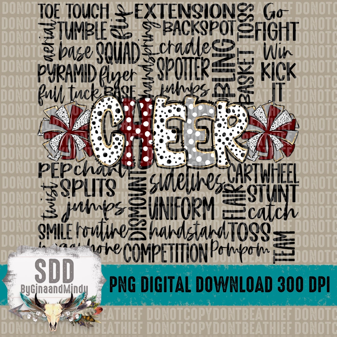 Cheer Doodle Word Art PNG Bundle | School, Spirit, Dots, Cheerleader ...