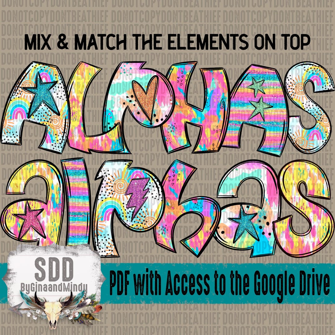 Doodle Alpha PNG Bundle Set | Doodle Letters, Summer, Abstract, Neon ...