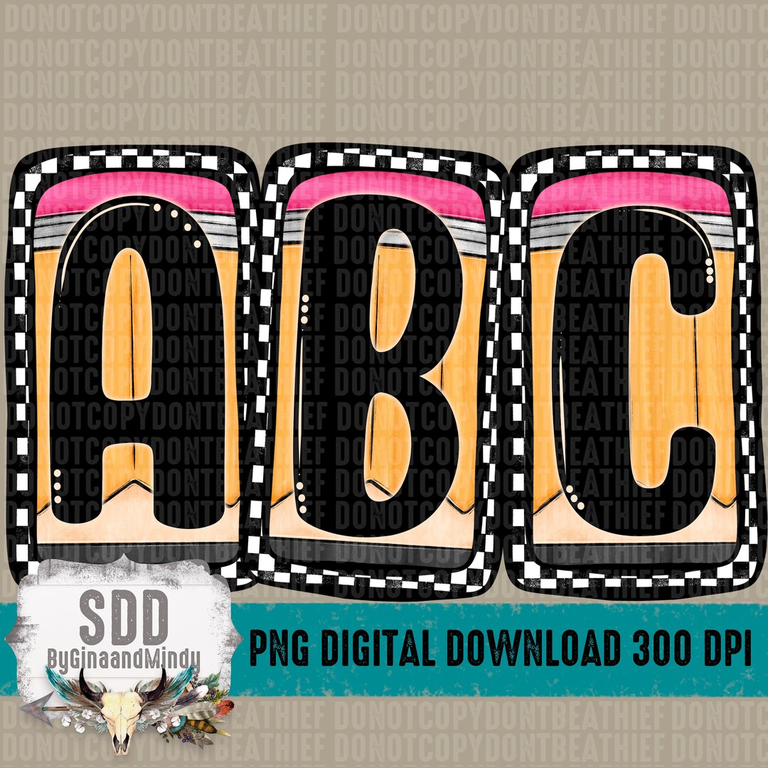 School Pencil Checkered PNG Alpha Bundle Set | Doodle Letters, Teach ...