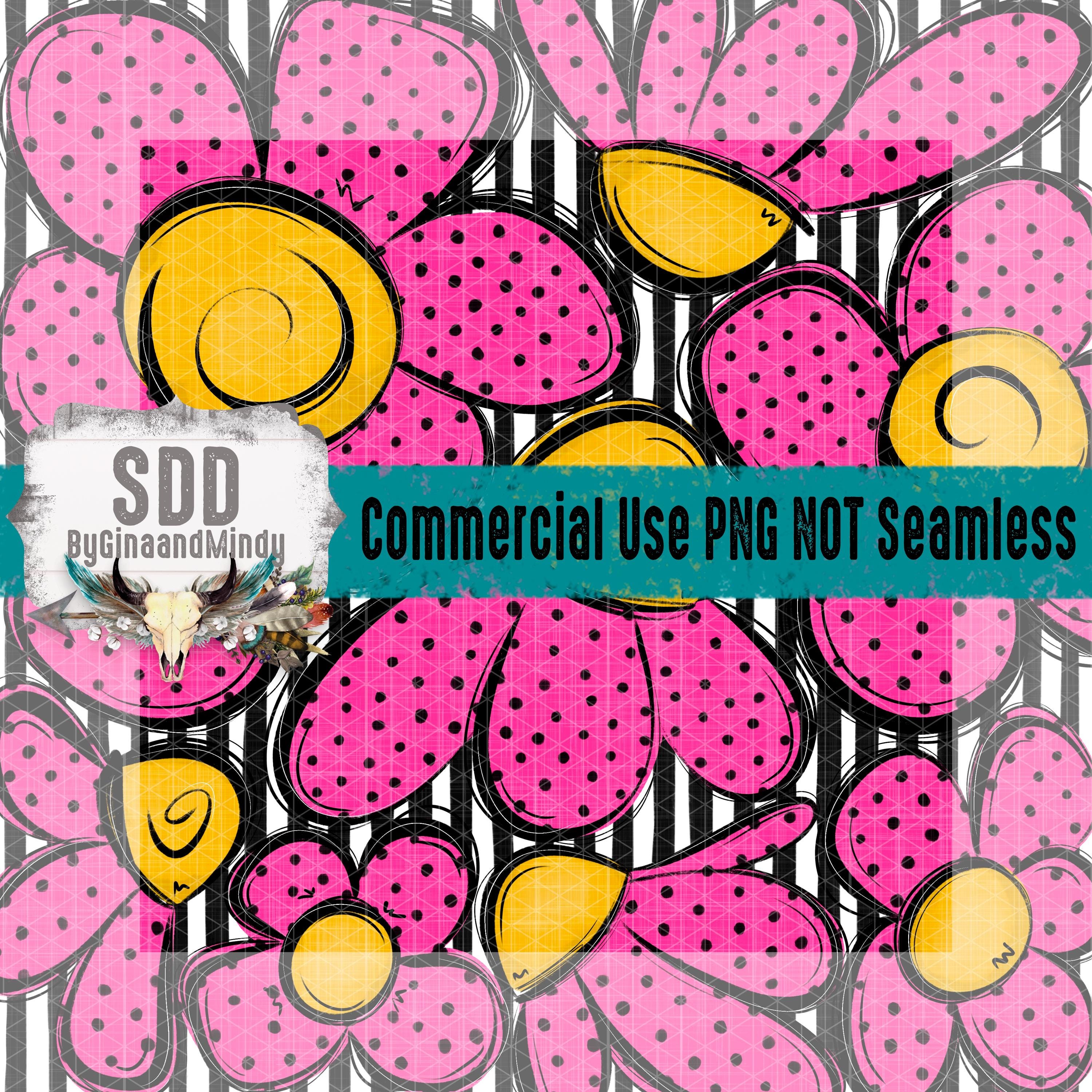 Hot Pink Floral Digital Paper PNG, Black Stripe Background, Polka Dot ...