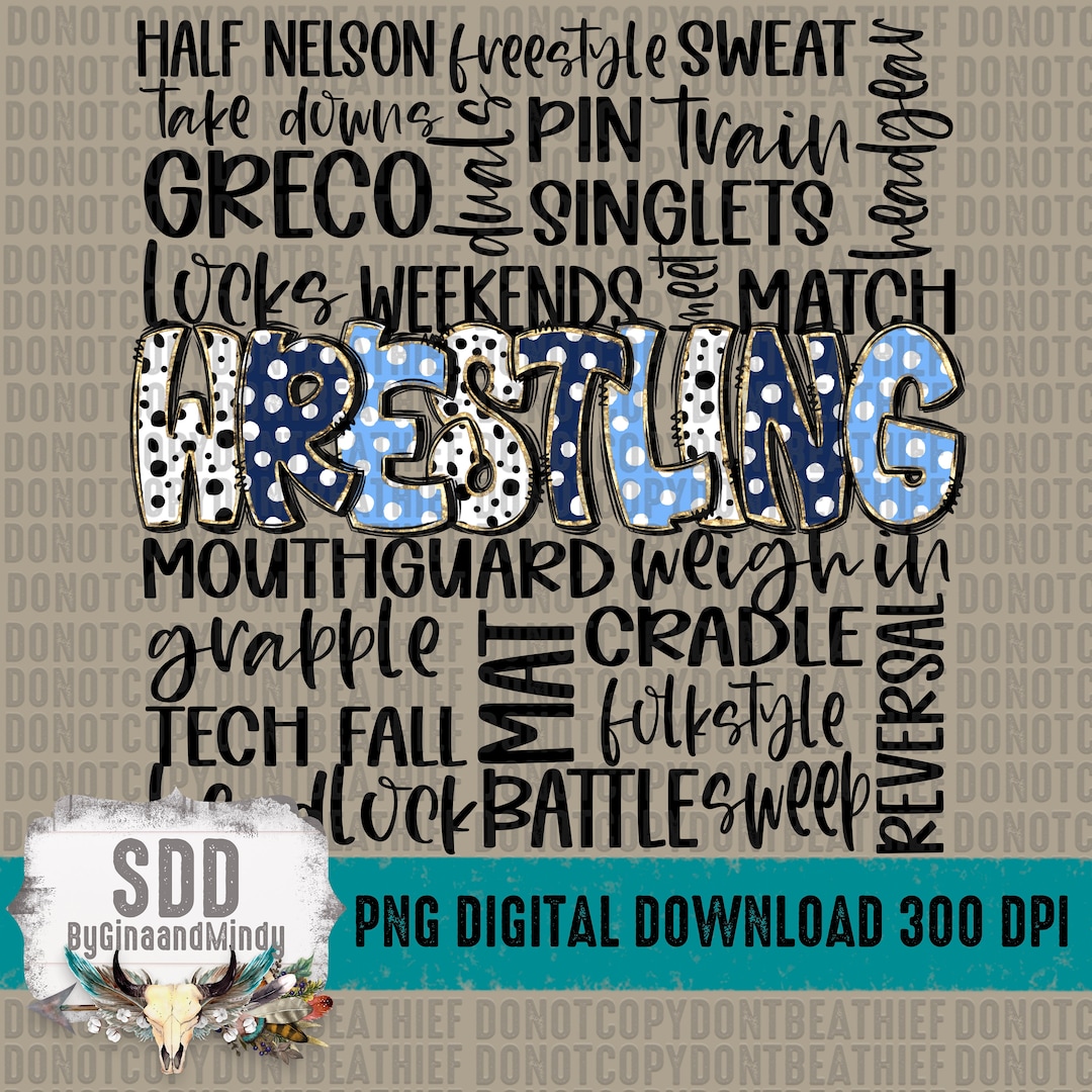 Wrestling Doodle Word Art PNG Bundle | School, Pin, Win, Wrestle ...