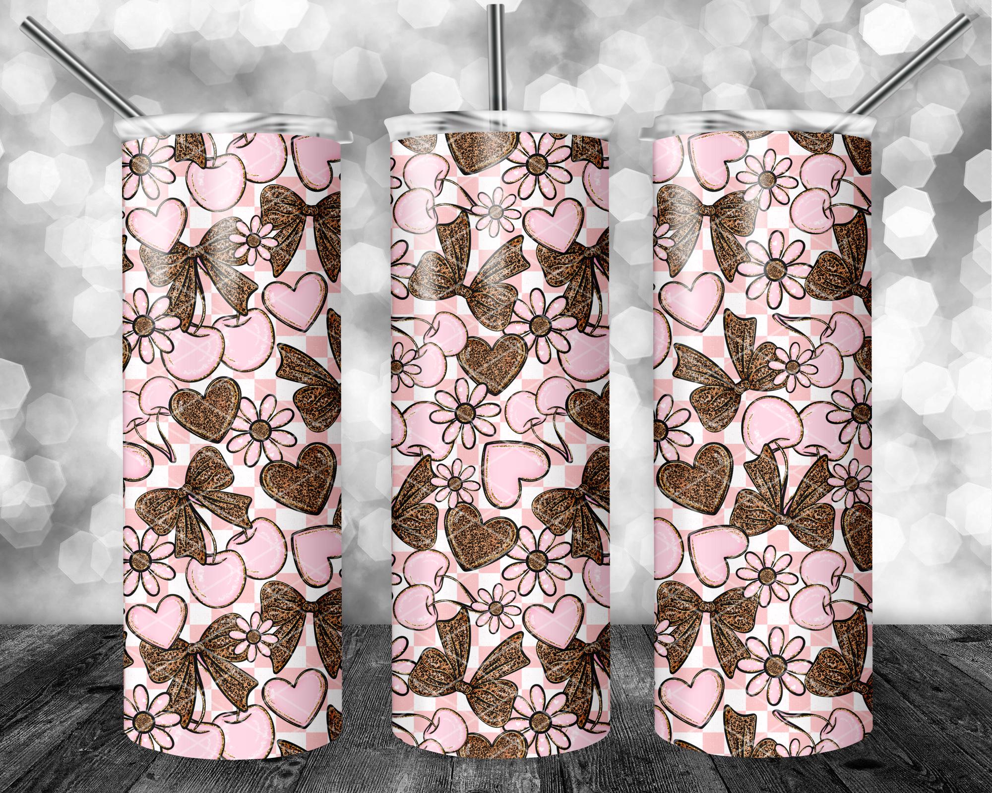 Cherry and Leopard Seamless Pattern PNG • Valentine Bow Pattern • Pink ...