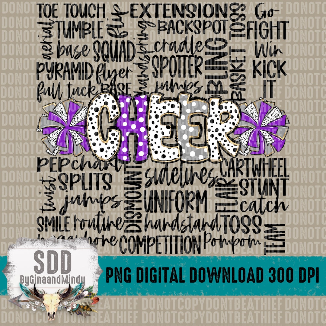 Cheer Doodle Word Art PNG Bundle | School, Spirit, Dots, Cheerleader ...