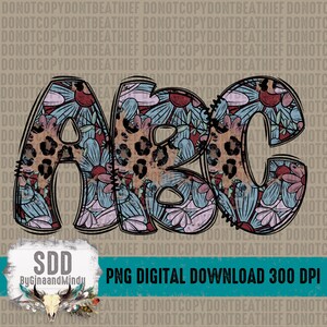 Floral Leopard Mash up Doodle Alpha PNG Bundle Set | Doodle Letters ...