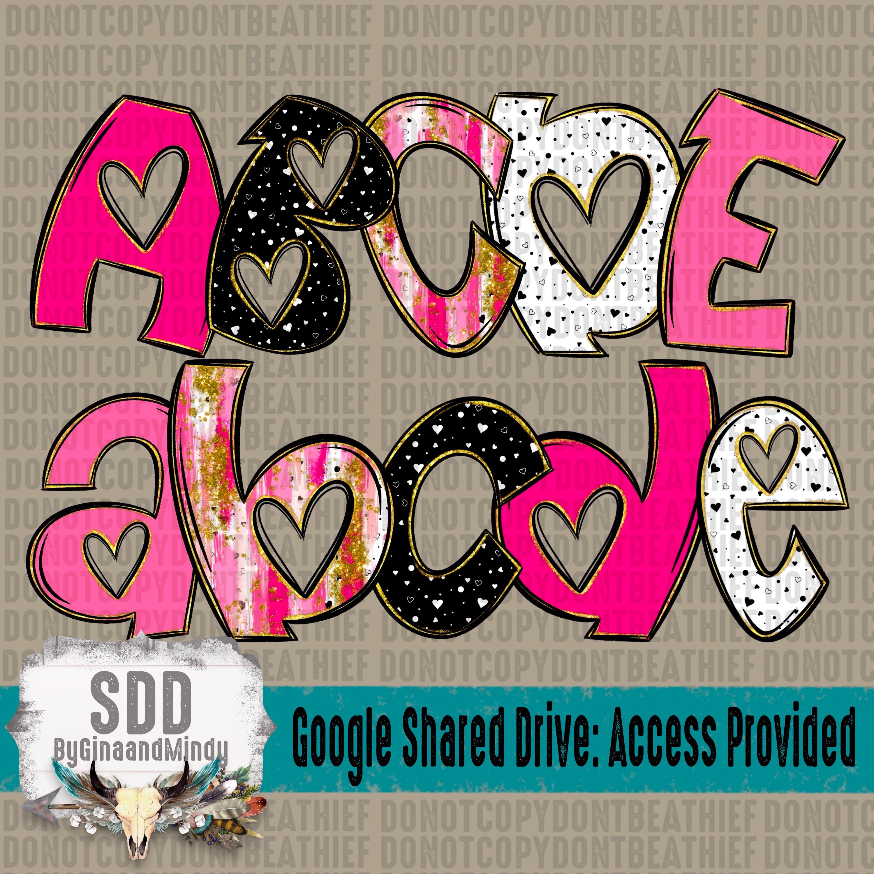 Heart Dots and Gold Doodle Alpha Set | Letters, Doodles, Glitter, Brush ...